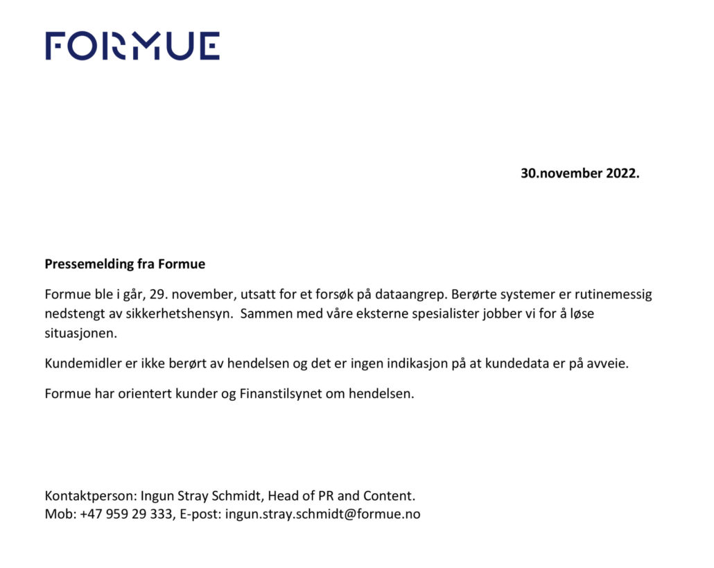 Pressemelding fra Formue - Formue